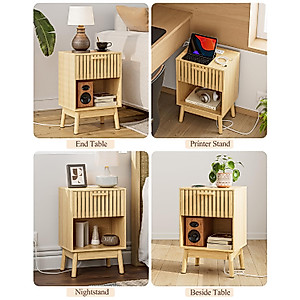 Aobafuir Wood Nightstand, Night Stand for Bedroom, Bedside Table with Drawers, Farmhouse End Table with Storage for Living Room (Retro)