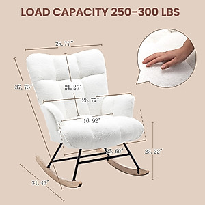 SAETSFEG Nursery Rocking Chair Teddy, Upholstered Glider Rocker with High Backrest, Comfortable Stylish Accent Armchair with Padded Seat for Living Rooms, Bedrooms, Offices, White