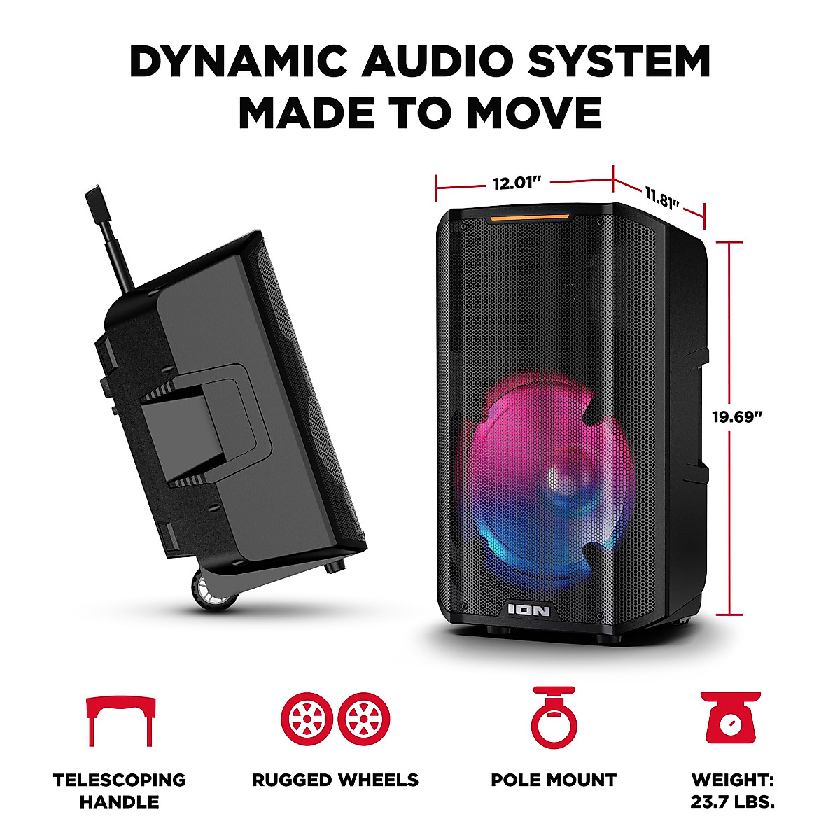 Ion Audio Trouper 300 - Battery Powered Portable Bluetooth Speaker with Rechargeable Battery, Multi-Channel Mixer and Lights (Renewed)