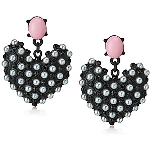 Betsey Johnson Faux Pearl Heart Drop Earrings