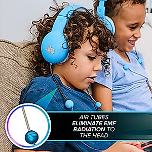 DefenderShield EMF-Free Over-Ear Kids Headphones - Universal Air Tube Wired Crystal Clear Stereo Headset with Microphone & Volume Control - Works with iPhone, Galaxy, iPad & Other Audio Devices