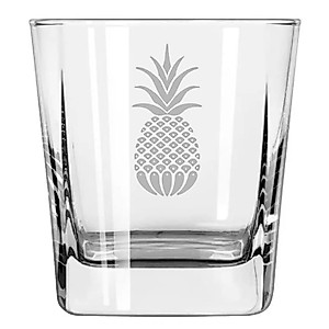 MIP Brand 12 oz Square Base Rocks Whiskey Double Old Fashioned Glass Pineapple