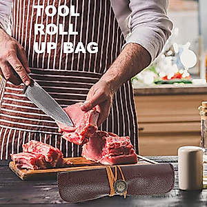 Amosfun Wood Carving Knife Tools Leather Whittling strop Blades Set- 1pc Knives Roll Up Bag Portable Lightweight Storage Bag Organizer Case for Pocket Sculpture Carving Knives