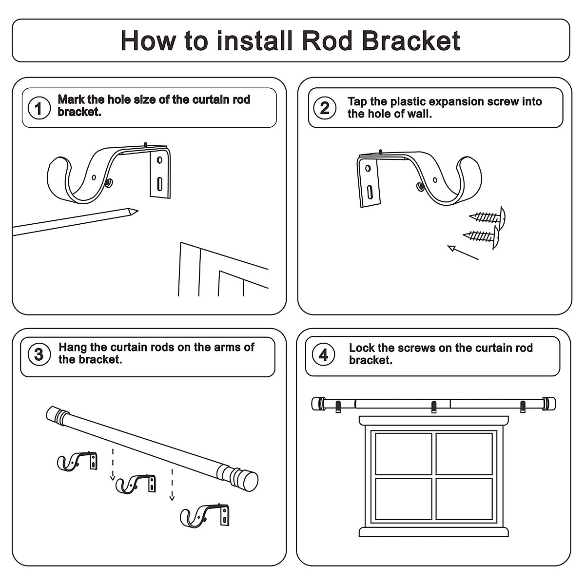 Byondeth Curtain Rods for Windows 16 to 144 Inches Adjustable Length 1 Inch Diameter Window Curtain Rod with Aluminium Finials, Black