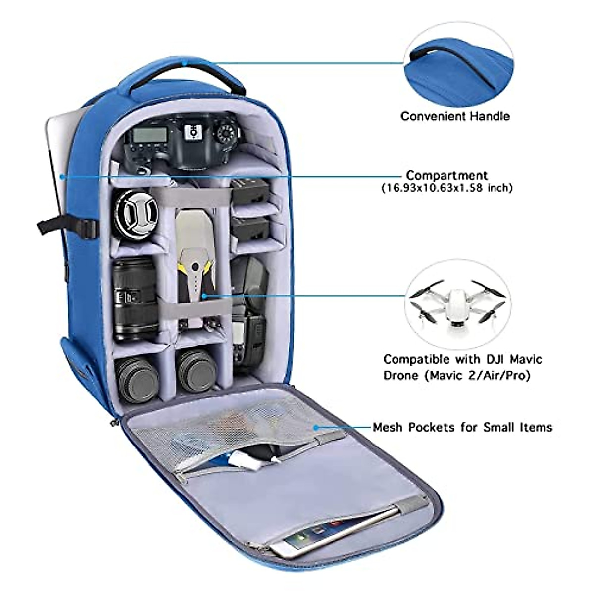 MOSISO Camera Backpack, DSLR/SLR/Mirrorless Photography Camera Bag 15-16 inch Waterproof Hardshell Case with Tripod Holder&Laptop Compartment Compatible with Canon/Nikon/Sony, Royal Blue