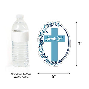 Big Dot of Happiness Blue Elegant Cross - Shaped Cards - Boy Religious Party Thank You Note with Envelopes - Set of 12