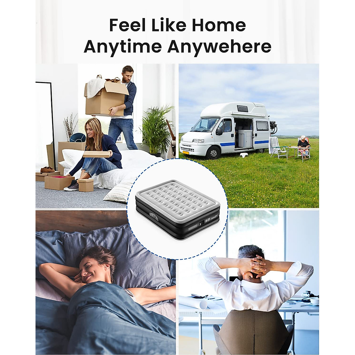 Airefina Queen Air Mattress with Built-in Pump 18", Blow up Mattress in 3 Mins, Colchon Inflatable Mattress with Flocked Surface for Home, Guest,Comfort, Foldable & Portable Four Chamber Technical