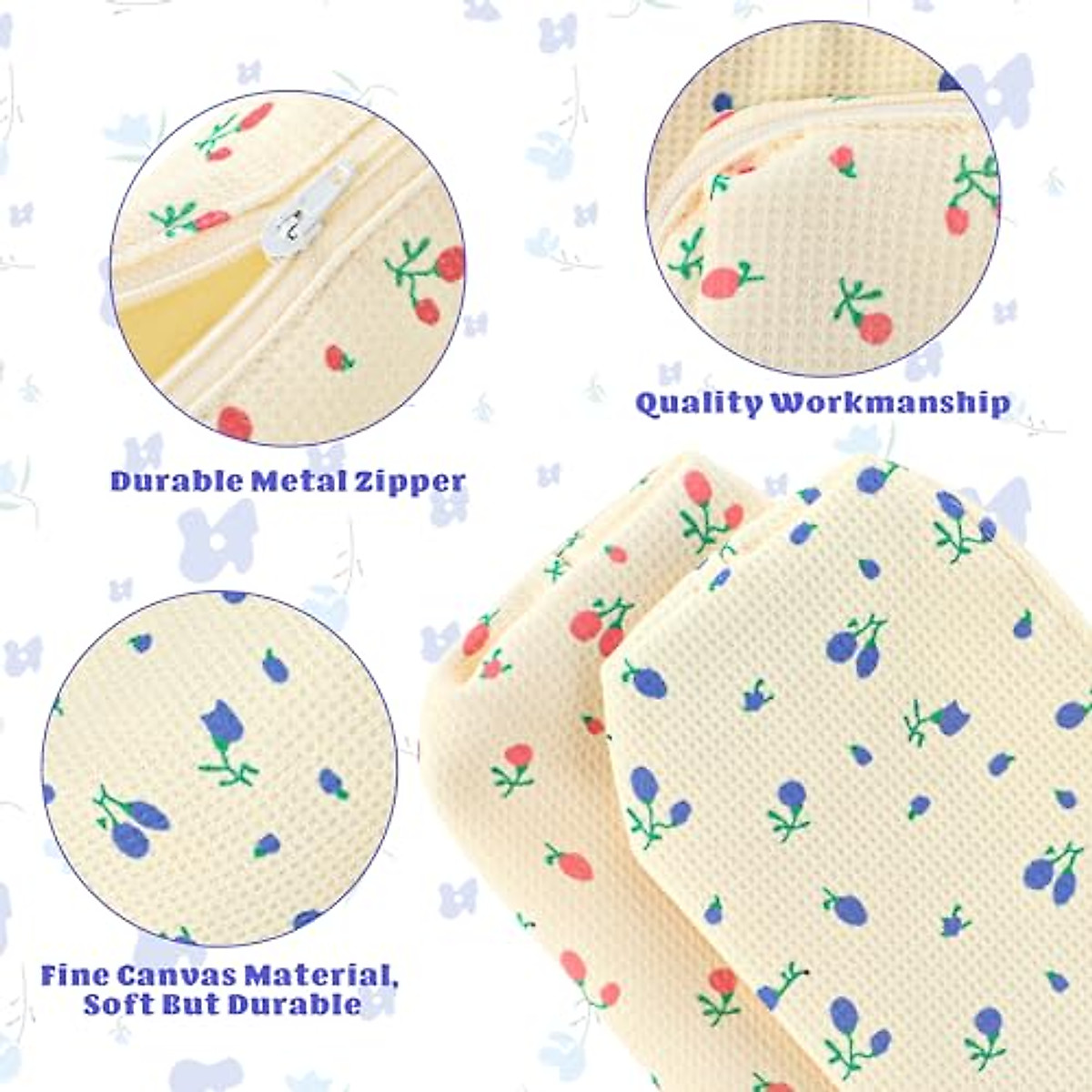 GEEHUA 2 Pcs Women Cute Floral Pencil Bag, Flower Zipper Pencil Case Simple Pen Bag Stationery Organizer Cosmetic Makeup Storage Bag Coin Pouch Holder Travel Office Accessories