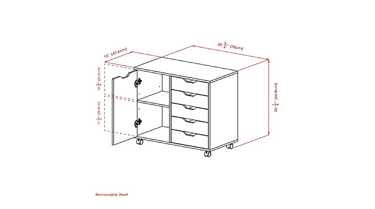 Winsome Halifax Black Storage Cabinet with 5 Drawers & Side Shelf