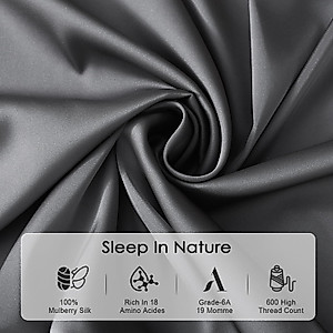 Cobnom® Pure Mulberry Silk Pillowcases Set of 2, King Size Silk Pillow Cases - Grade-6A 19 Momme Soft Smooth Cooling with Zipper, Hair and Skin Friendly (Gray, 20x36 Inch)