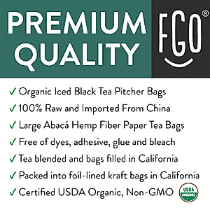 FGO Organic Black Iced Tea, Eco-Conscious Tea Bags, 36 Pitcher Bags, Packaging May Vary (Pack of 1)