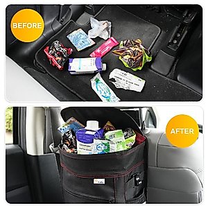 EcoNour Car Trash Can with Lid & Storage Pockets | Waterproof Garbage Can | Hanging Trash Bin with Removable Inner Bag | Trash Can for SUVs, Trucks & More | Black