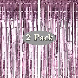 Twinkle Star Photo Booth Backdrop Foil Curtain Tinsel Backdrop Environmental Background for Birthday Party, Wedding, Graduation, Christmas Decorations (2 Pack, Pink)