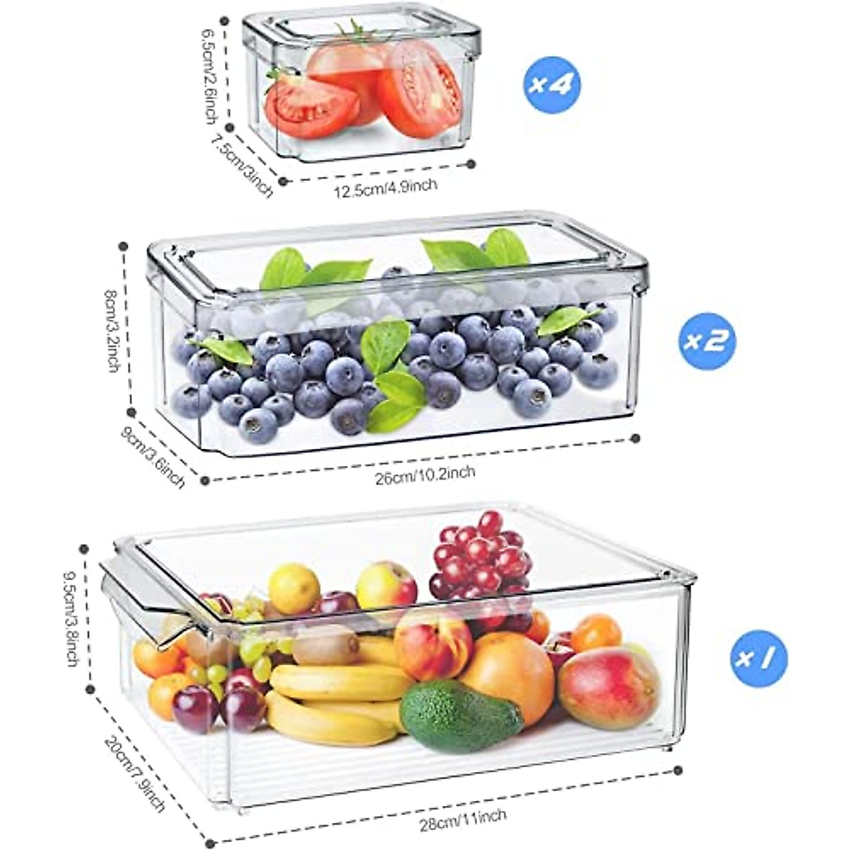 Ellennice 7 Pack Fridge Organizers-Stackable Refrigerator Organizer,Clear Plastic Storage Bins, BPA-Free Fridge Organizers and Storage Clear for Food, Drinks, Fruits, Vegetable Storage