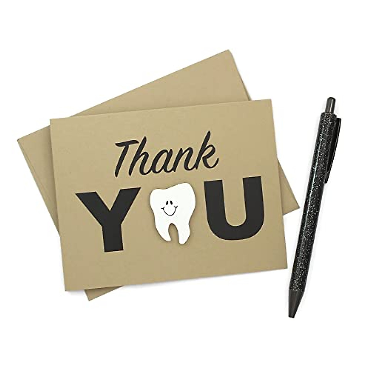 Tooth Thank You Card for Dentists | Handmade Dental Hygienist Greeting Notecard | Kraft Brown Single Card