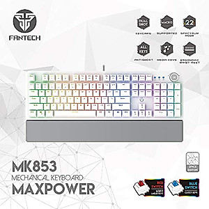 FANTECH RGB Gaming Keyboard and Mouse and Mouse Pad Combo, Wired 104 Keys Mechanical Keyboard Blue Switch with Wrist Rest & 10K DPI Gaming Mouse & Gaming Mousepad 3 in-1 for PC, White