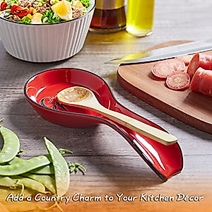 Ceramic Spoon Rest for Stove Top, DAYYET Large Spoon Holder, Spoon Rest for Kitchen Counter, Spatula Holder Utensil Rest for Ladles, Tong, Modern Kitchen Decor, Red