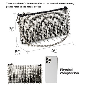TUGONK Women's Glitter Crossbody Bags Rhinestone Clutch Purse with Tassel for Women Silver Crystal Bag