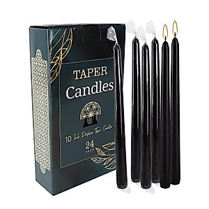 Black Taper Candles - Set of 24 Dripless Candles - 10 inch Tall, 3/4 inch Thick - 7.5 Hour Clean Burning
