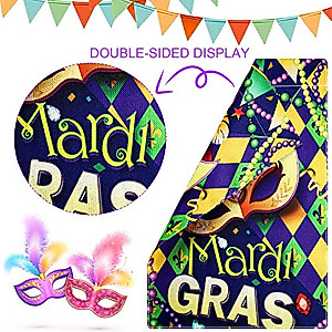 Mardi Gras Garden Flag Double Sided Holiday Decorative Garden Flag Masquerading Beads Yard Flag Fleur De Lis Party Signs Holiday Yard Outdoor Decoration for Mardi Gras(12.5 x 18 Inch)