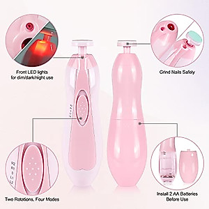 Qunlions life Glopole Baby Nail Trimmer File with Light - Safe Electric Nail Clippers Kit for Newborn Infant Toddler Kids Toes and Fingernails - Care, Polish and Trim - Battery Operated (AA), Pink