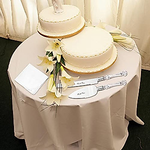 Set of 3 Wedding Cake Cutting-Mr and Mrs Wedding Cake Knife Cake Pie Pastry Servers and White Lace Handkerchief,Cake Cutter and Server Set Perfect for Wedding,Birthday,Anniversary,Parties and Events