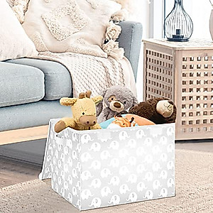 CaTaKu Cute Elephants Grey Storage Bins with Lids Fabric Large Storage Container Cube Basket with Handle Decorative Storage Boxes for Organizing Clothes Shelves