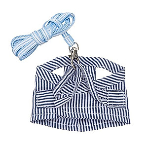Small Animal Harness and Leash Guinea Pig Rabbit No Pull Comfort Padded Cotton Stripe Vest Suit for Chinchilla Puppy Kitten and Other Small Pets - Size S (Blue)