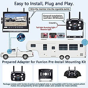 LeeKooLuu RV Backup Camera Wireless HD 1080P 7 Inch Recorder DVR Monitor Touch Key Screen Four Channel Adapter for Furrion Pre-Wired RV Rear View System Waterproof Night Vision 2022 Latest Version LK5