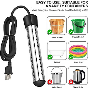 Memoryee Immersion Water Heate Portable Electric Stainless-Steel Heaters with Guard Cover Submersible Home Instant Water Heater with and for Travel Camping Hot Bathtub Mini Inflatable Pool Black