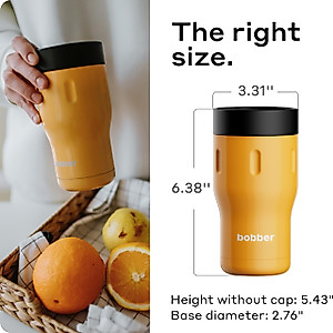BOBBER 12 oz Leak-Proof Coffee Tumbler for Cold & Hot Drinks – 100% Spill-Proof, Vacuum Insulated, Dishwasher Safe Coffee Thermos – Stainless Steel, BPA-Free Tumbler with Screw On Lid (Orange)