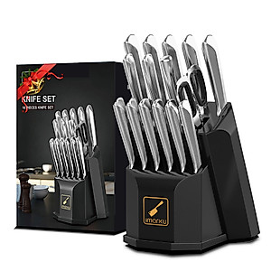 imarku Knife Set, 16 Pcs Kitchen Knife Set with Block, Ultra Sharp Stainless Steel Chef Knife Set, Dishwasher Safe Knife Block Set with One-piece Ergonomic Handle, Christmas Gifts for Women and Men