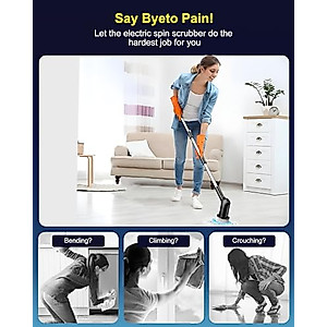 Electric Spin Scrubber, Upgraded Cordless Cleaning Brush, 2 Speeds (Up to 450 RPM), 3 Replaceable Brush Heads, 53inch Adjustable & Detachable Handle - Perfect for Bathroom, Tub, Tile, and Floor
