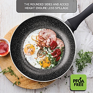 Milton 8 inch Nonstick frying pan nonstick with lid. Large pan for egg omelette, pancake. Flat bottom Stir fry skillet for electric induction cookware. Dishwasher & Oven safe (Aluminium)