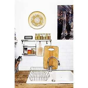 Round seagrass woven tray with handles, bamboo and seagrass tray, handmade decorative tray for table counter piece, coffee table and breakfast tray, wicker fruit basket, , hanging wall basket(14 inch)