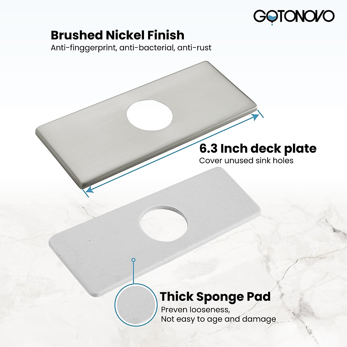 gotonovo 6 inch Rectangle Deck Mount Faucet Plate,Faucet Hole Cover Escutcheon Plate for Kitchen or Bathroom Sink 1 Hole or 3 Hole 4 Inch Centerset Brushed Nickel