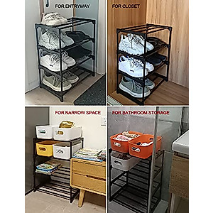 LNYZQUS Upgrade 4 Tier Small Shoe Rack, Kids Show Rack Closet Shoe Organizer,Compact Stackable Shoe Shelf Shoe Stand Floor Shoe Rack for Narrow Space,Zapateras Organizer for Shoes (Blue)