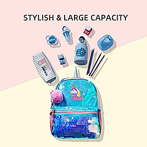 SUNVENO Girls Unicorn Backpacks Preschool Girls Bag Sequins School Bag Toddler Backpack Animal for Children 3-8 Yrs, 12 * 10 * 4.5", Purple