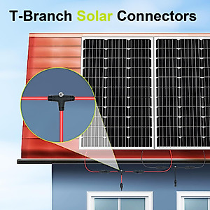JXMXRPV Solar Connector T/Y Branch Parallel Adapter Cable, 1 Pair 10AWG Tool-Free 1 to 2 Solar Panel Connectors Cable Plug Wire Kit for Solar Panel (1*M/FF+1*F/MM)