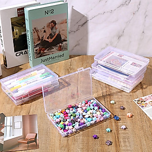 Lemecima 6 Pack Rectangular Clear Plastic Storage Containers Box with Hinged Lid for Beads and Other Small Craft Items (6.9 x 4.2 x 1 inch)