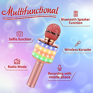 Bluetooth Karaoke Microphone Wireless Microphone for Kids Aldult with LED Lights,3in1 Portable Handheld Karaoke Mic Speaker Machine Birthday Home Party
