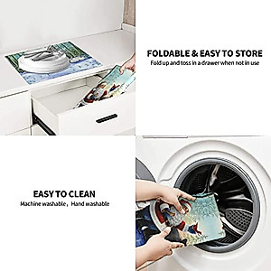 Santa Claus and Animals Printed Drying Mat For Kitchen Ultra Absorbent Microfiber Dishes Drainer Mats Non-Slip Silicone Quick Dry Pad - 18 X 16inch