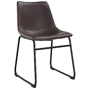 Walker Edison Douglas Urban Industrial Faux Leather Armless Dining Chairs, Set of 2, Brown