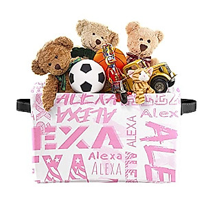 ZAACUSTOM Waterproof Personalized Basket Toy Storage Bin with Name for Boys Girls Kids Foldable Custom Baskets with Handles for Closet Shelf, Customized Nursery Boxes and Cubes Organizer, 1 Pack
