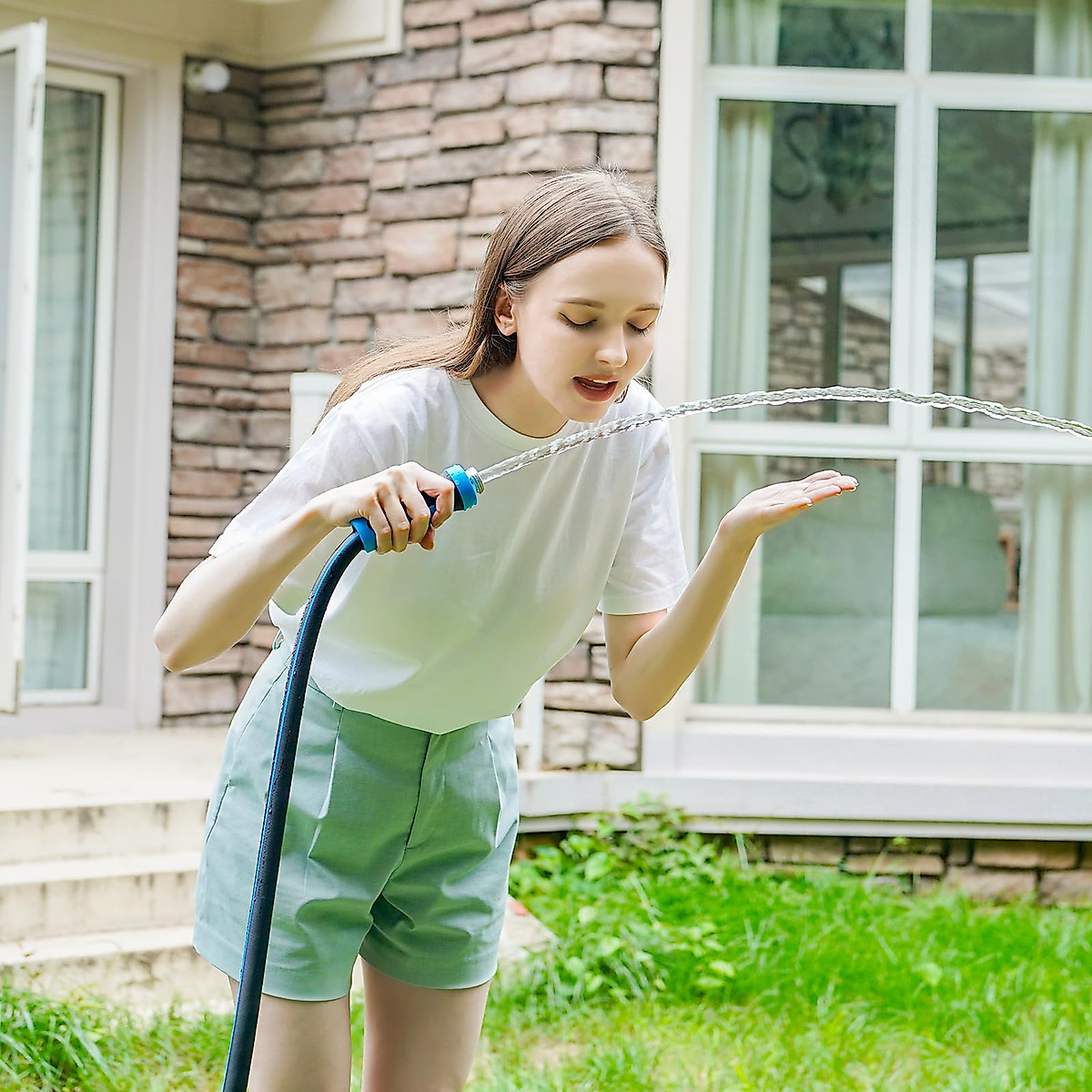 Fevone 3 ft Garden Hose, 2-Year Warranty Offered by Manufacturer, Hose Reel Leader Hose, Hybrid Polymer, Kink Resistance, 3/4" GHT Aluminum Fittings, 5/8" ID, 600 PSI, Drinking Water Safe (GH8)