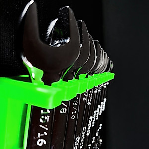 Olsa Tools Magnetic Wrench Holder Organizer (Green) Polypropylene | Fits SAE 3/8" Thru 15/16" & Metric 10mm Thru 19mm | Professional Grade