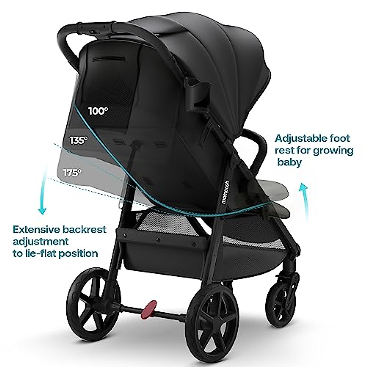 Mompush Nova Baby Stroller, Spacious Seat & Lie-Flat Mode, Toddler Stroller with Large UPF 50+ Canopy, Compact Folding with One Hand, Infant Stroller for Birth to 50 LB