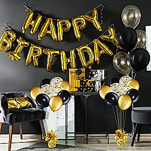 56 Pcs Balloon and Balloon Weights, 50 Pieces Balloons Decorative Birthday Confetti Balloons 6 Pieces Balloon Weights Pack Holder Balloons Party Wedding Birthday Decors(Black, Gold Series)