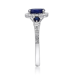 Gin & Grace women's 14K White Gold With Natural Blue Sapphire &Natural Diamond (I1) Ring TW3319R-BS-9 9