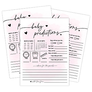 Your Main Event Prints 50 Baby Predictions Cards - Minimalist - Baby Shower Game, New Mom & Dad Card, New Parent Message Advice Book, Fun Party (Pink)